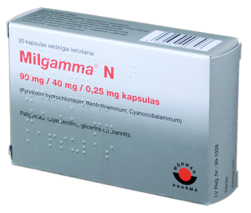 MILGAMMA N 90 mg/40 mg/0,25 mg capsules, 20 pcs. | Mēness aptieka