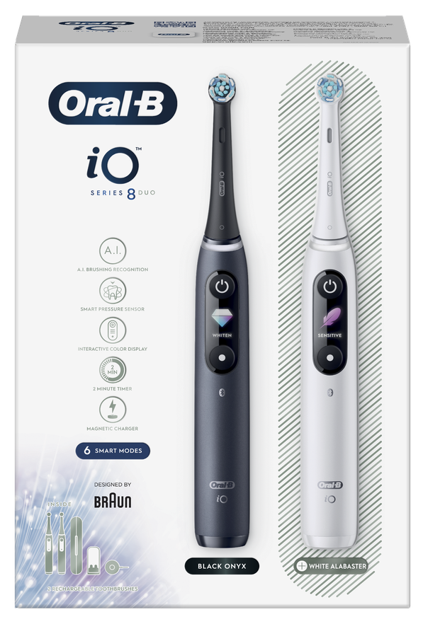 ORAL-B iO8 Duo Black + White electric toothbrush, 2 pcs. | Mēness aptieka